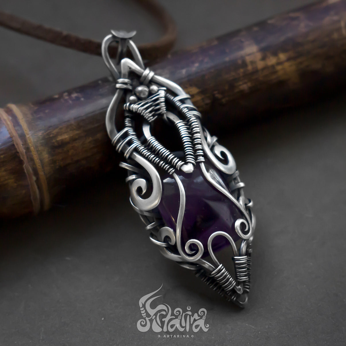 Amethyst silver necklace. Ancient aliens esoteric astral jewelry – Artarina