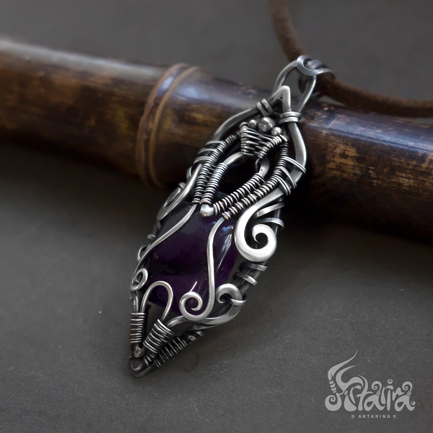 Amethyst silver necklace. Ancient aliens esoteric astral jewelry – Artarina