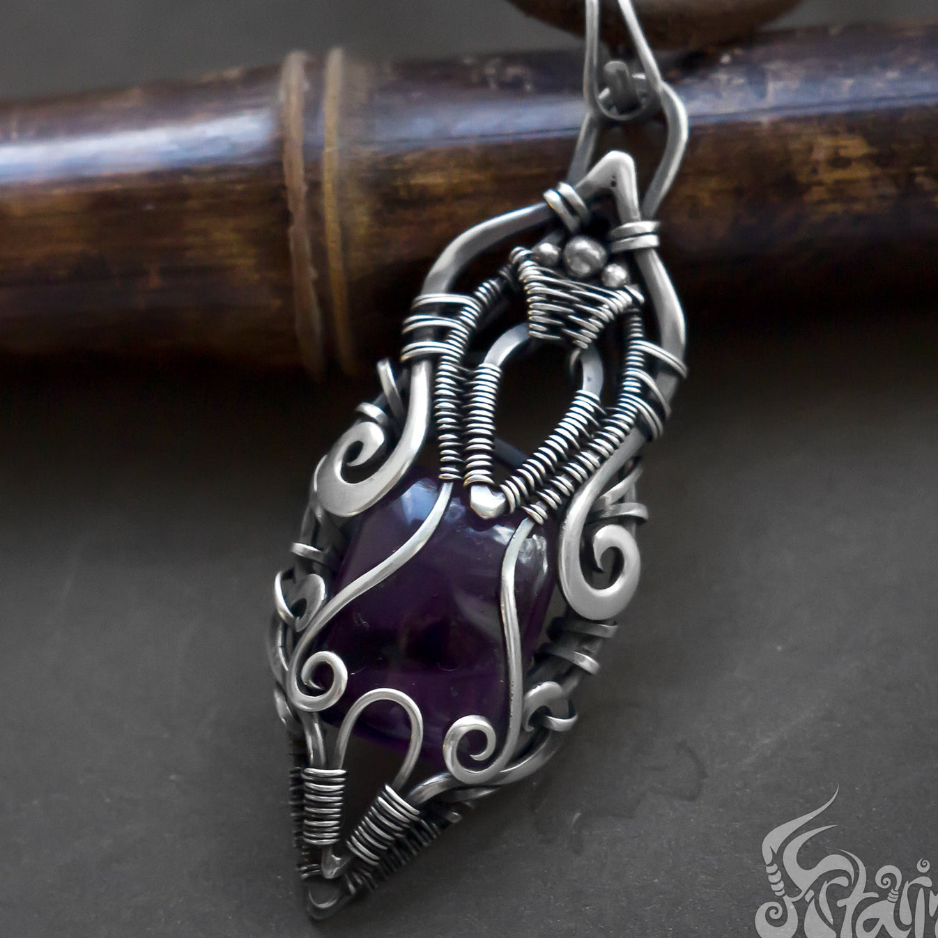 Amethyst silver necklace. Ancient aliens esoteric astral jewelry – Artarina