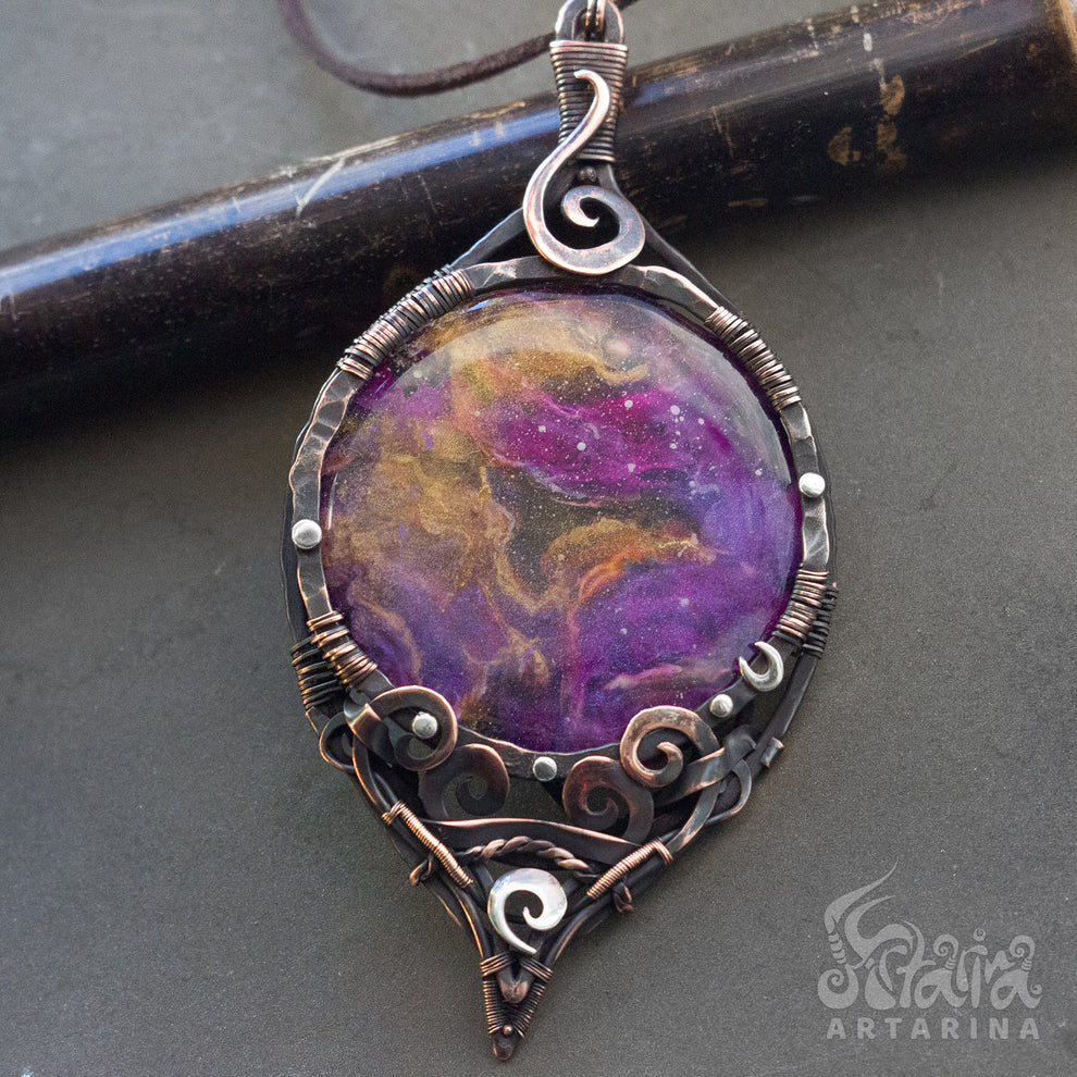 Astral spirit companion galaxy pendant, hand painted nebula pendant, s ...
