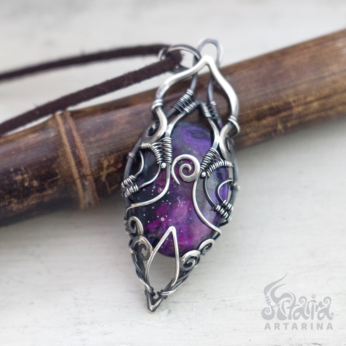 Galaxy meteorite necklace, Astral ancient aliens pagan jewelry, nebula ...