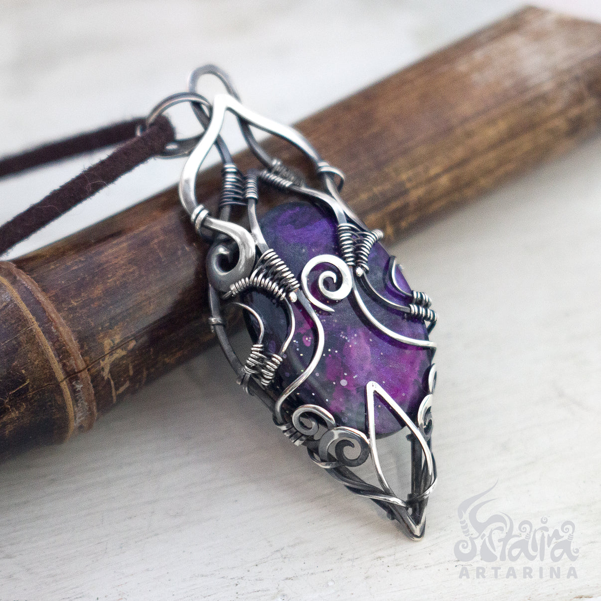 Galaxy meteorite necklace, Astral ancient aliens pagan jewelry, nebula ...