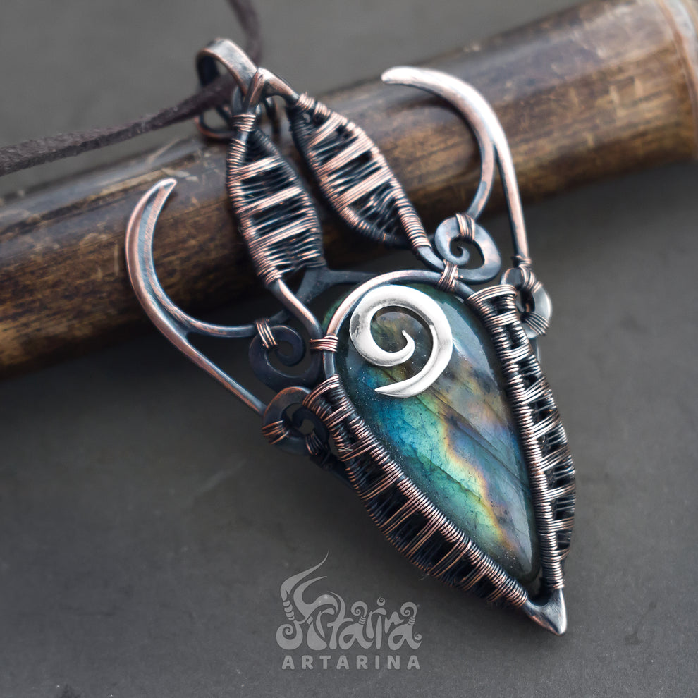 Alchemy mage tarot necklace, shaman talisman, mixed metal protection a ...