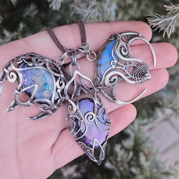 Galaxy meteorite necklace, Astral ancient aliens pagan jewelry, nebula ...